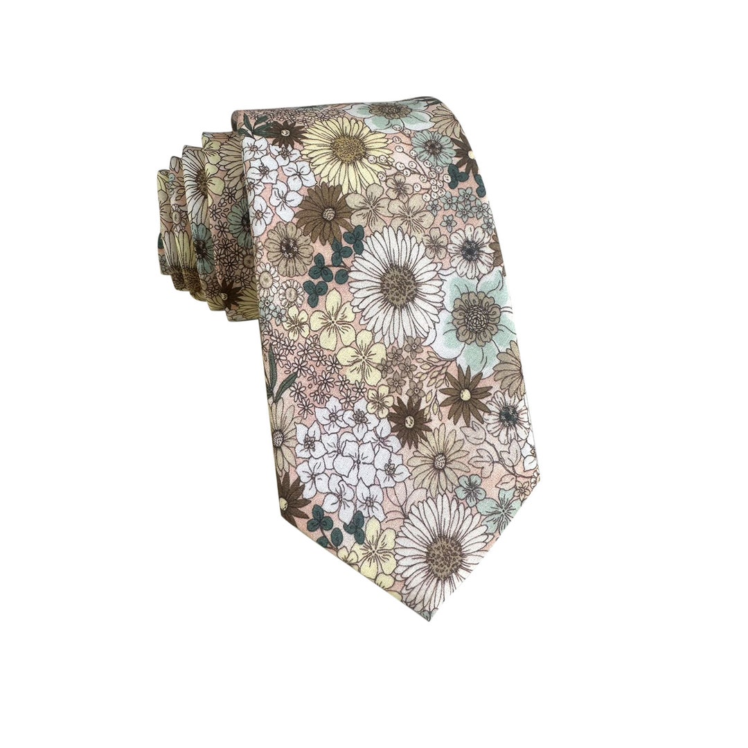 Sage Sunflower Skinny Tie With Matching Pocket Square Set| Floral Tie ...