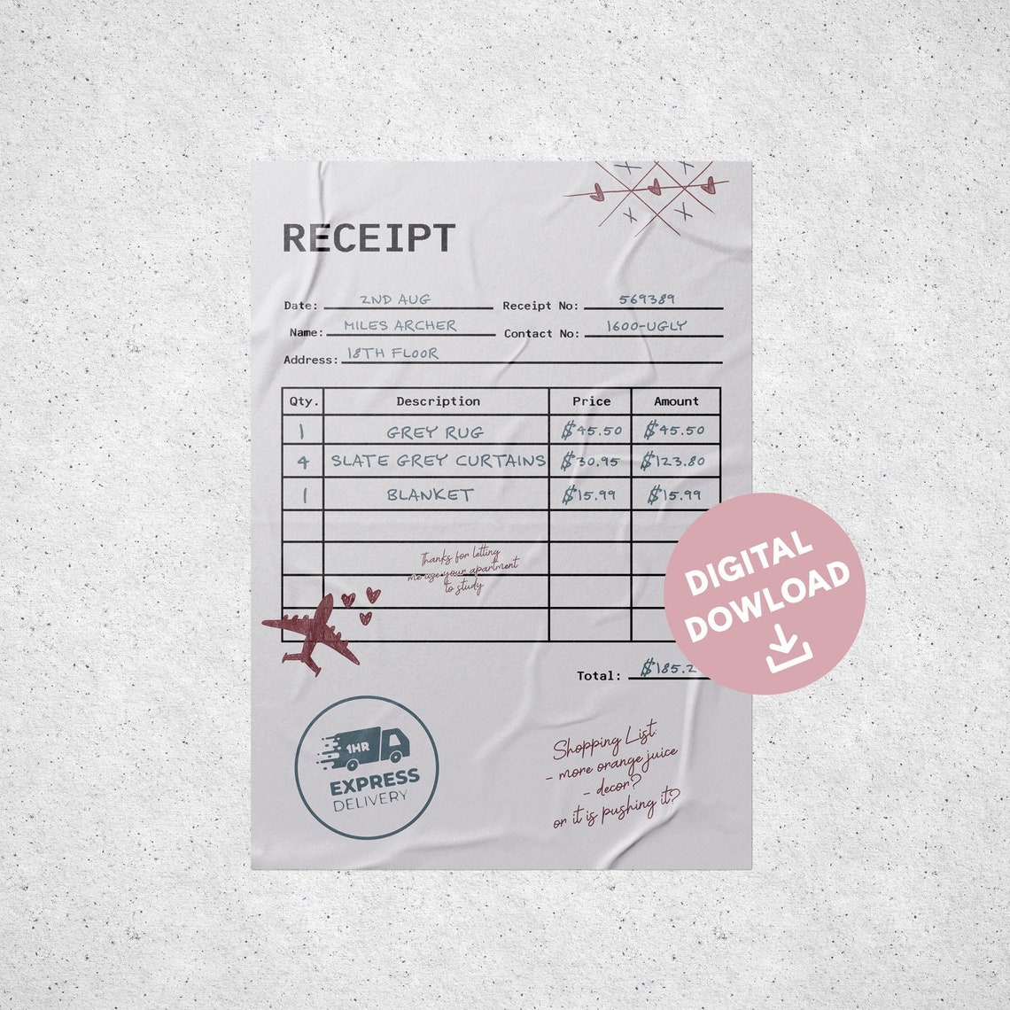 Ugly Love: Tate and Miles Receipt Poster Minimal - Etsy