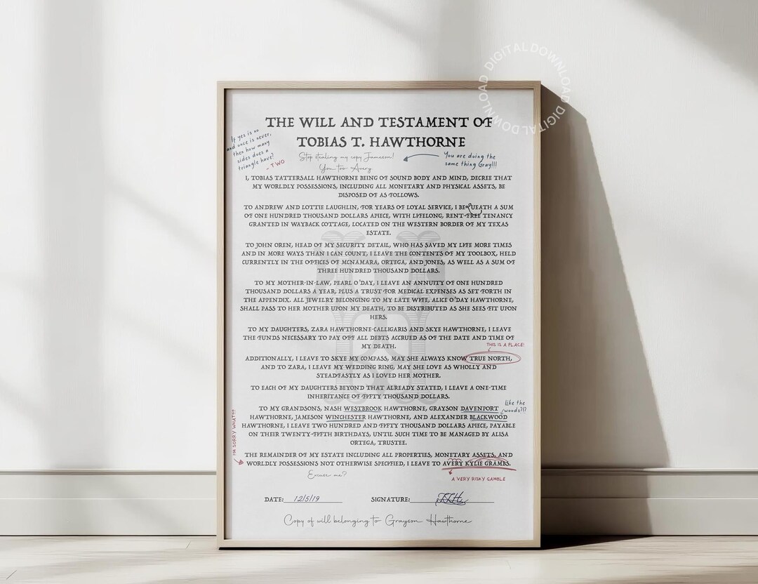 The Inheritance Games Will Digital Poster - Etsy
