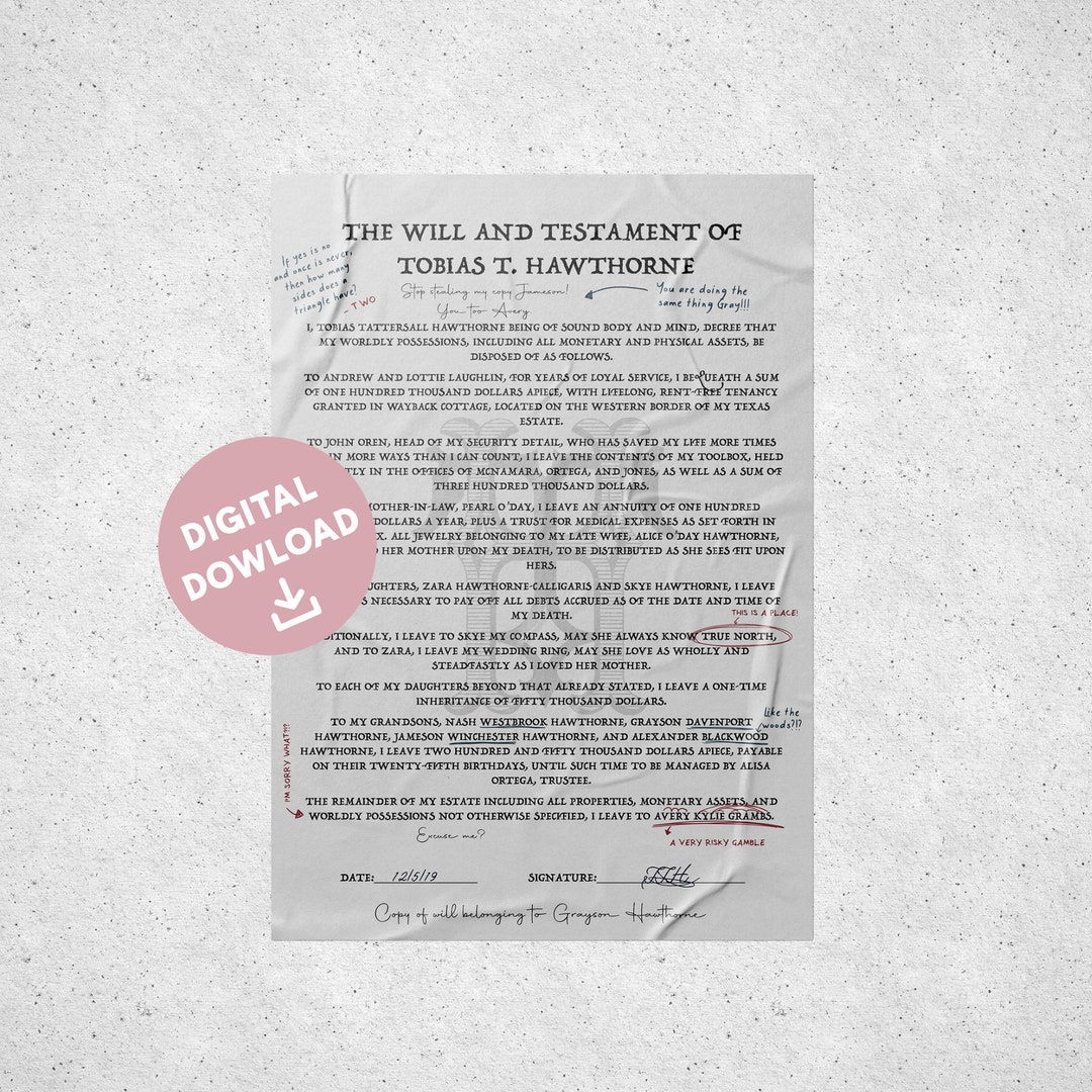 The Inheritance Games Will Digital Poster - Etsy