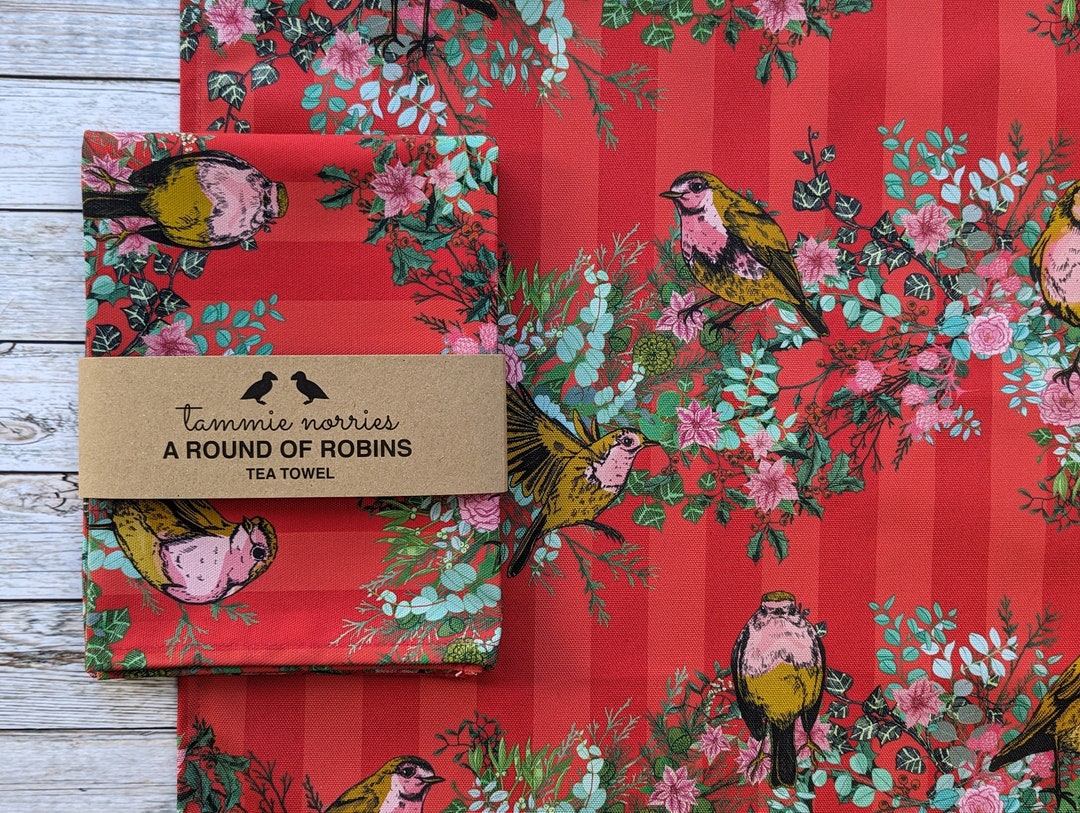 Robin Tea Towel Christmas Tea Towel Christmas Red Robin Tea - Etsy