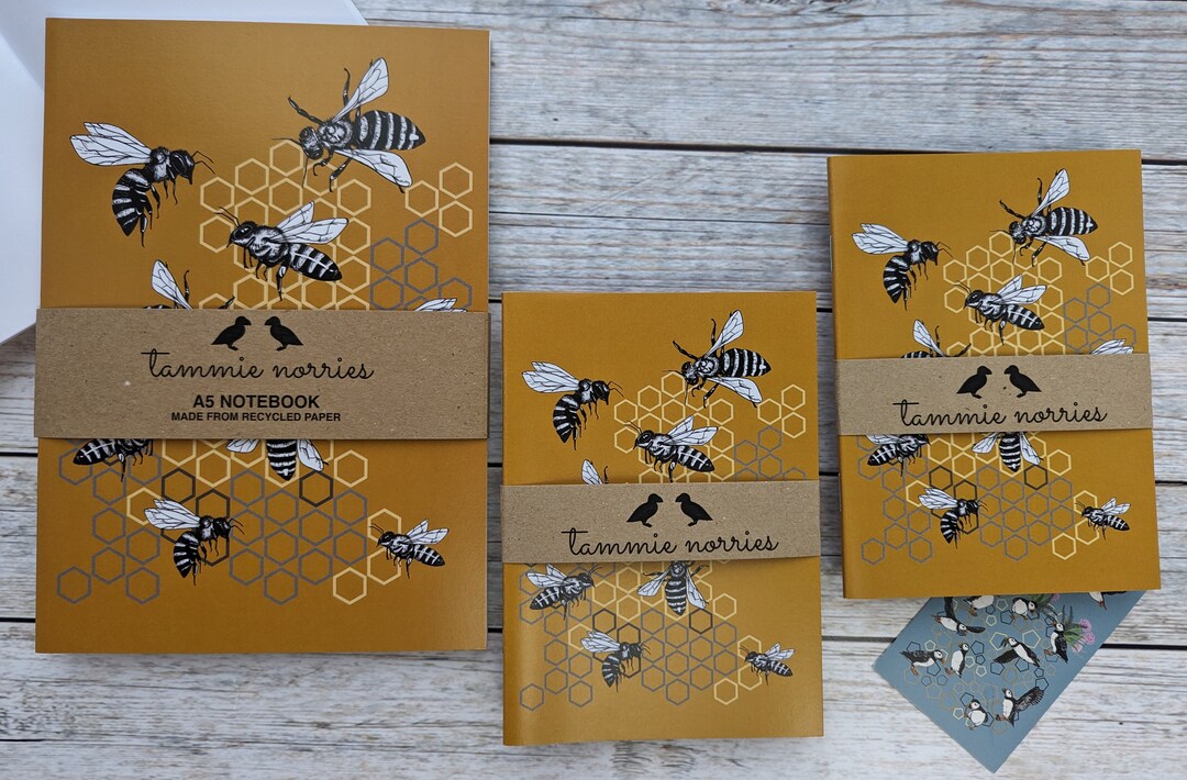 Bee Notebook Set Recycled Bee Notebooks A5 & A6 Notebook - Etsy