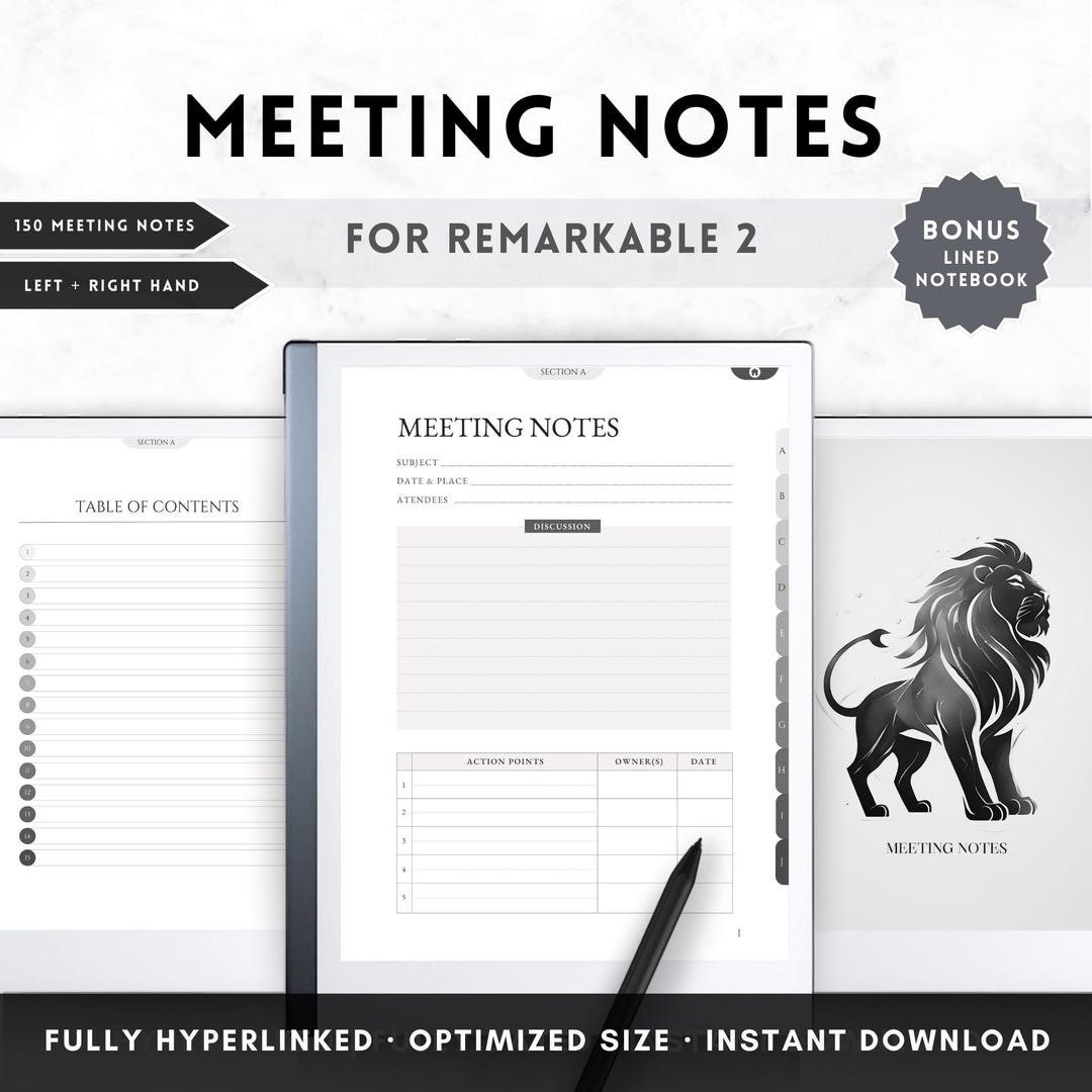 Hyperlinked Meeting Notes Notebook, Remarkable 2 Templates With Meeting ...