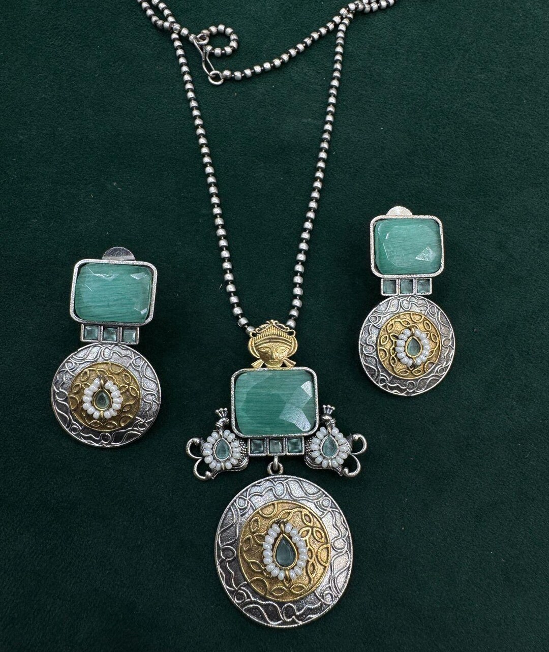 New Arrival Rajwade Dual Tone Stone Fusion Long Necklace and Earrings ...