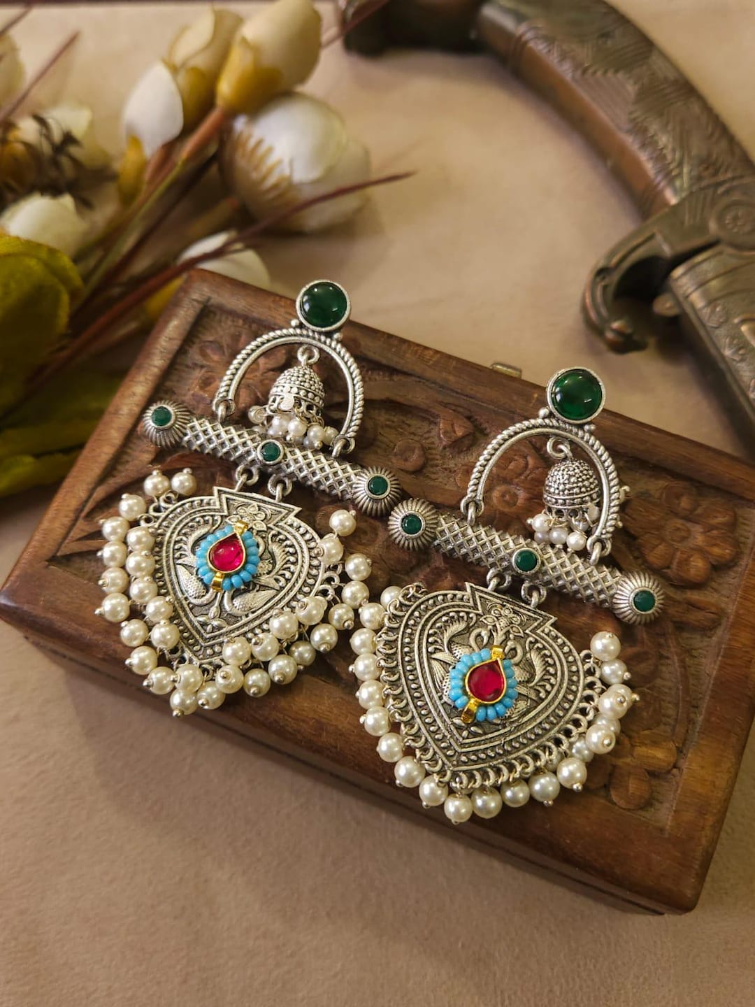 Silver Chand Bali Earrings | Kundan Stone Indian Jewelry - Etsy
