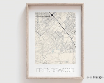 Friendswood Map Print, Friendswood Map Poster Wall Art, Tx City Map ...