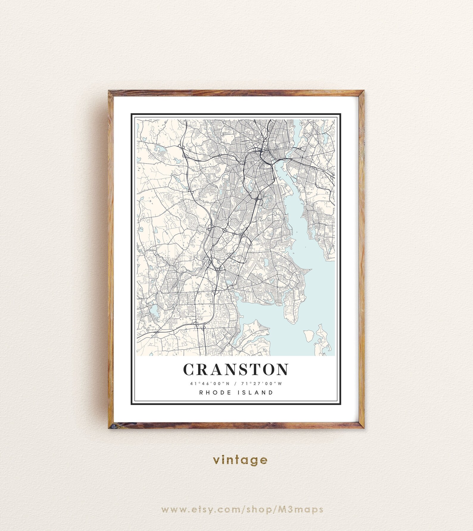 Cranston Rhode Island Map Cranston RI Map Cranston City Map - Etsy