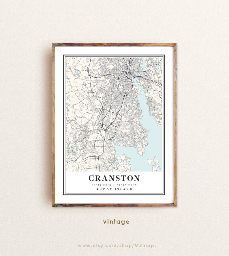 Cranston Rhode Island Map Cranston RI Map Cranston City Map - Etsy