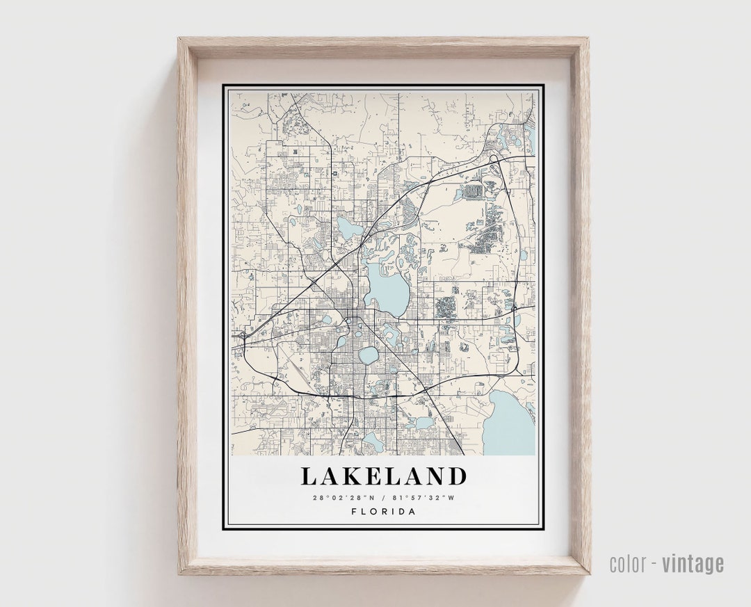 Lakeland FL Map Print Lakeland Florida City Poster Personalized Modern ...