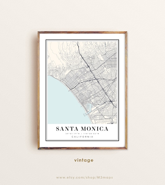 Santa Monica California Map Santa Monica CA Map Santa Monica | Etsy