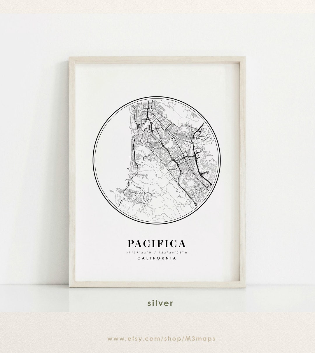 Pacifica Map California, Pacifica CA Map, Pacifica Print, Pacifica ...