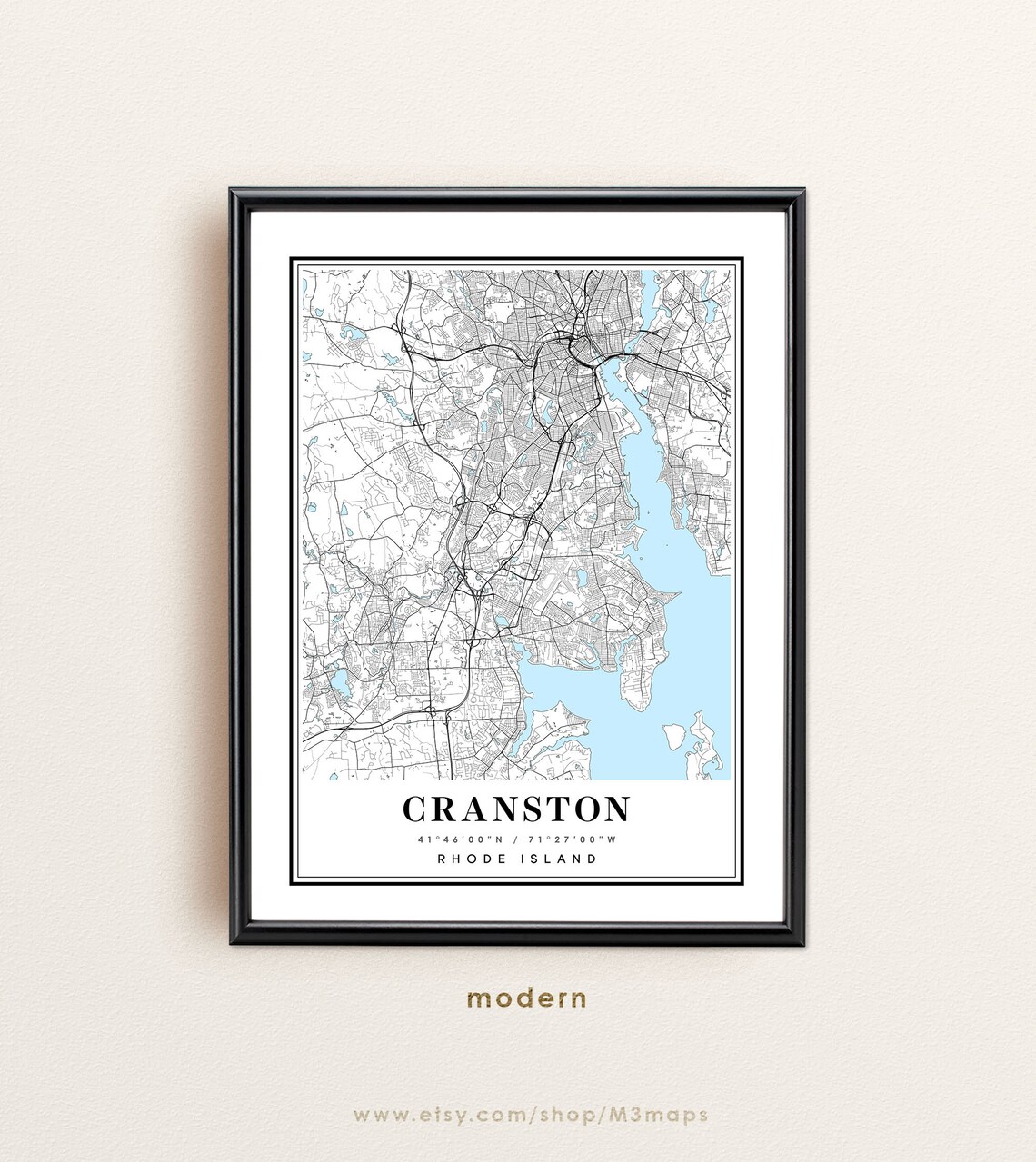 Cranston Rhode Island Map Cranston RI Map Cranston City Map | Etsy