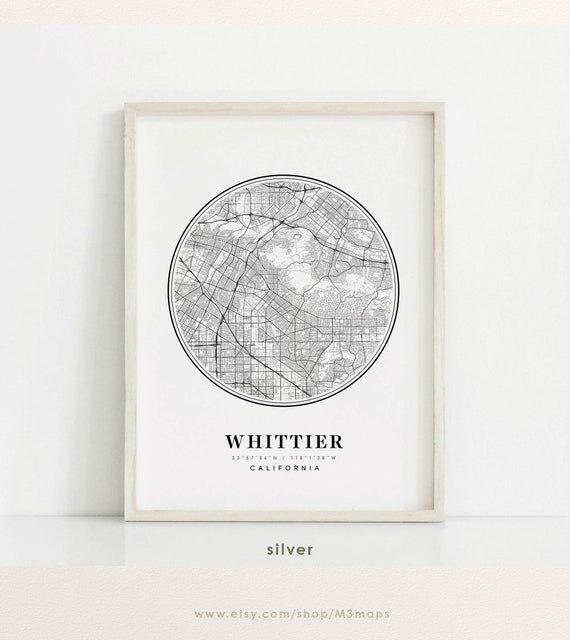 Whittier Map California Whittier CA Map Whittier Print - Etsy