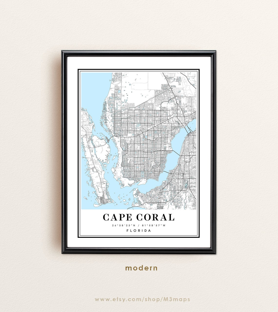 Cape Coral Florida Map Cape Coral Fl Map Cape Coral City Etsy