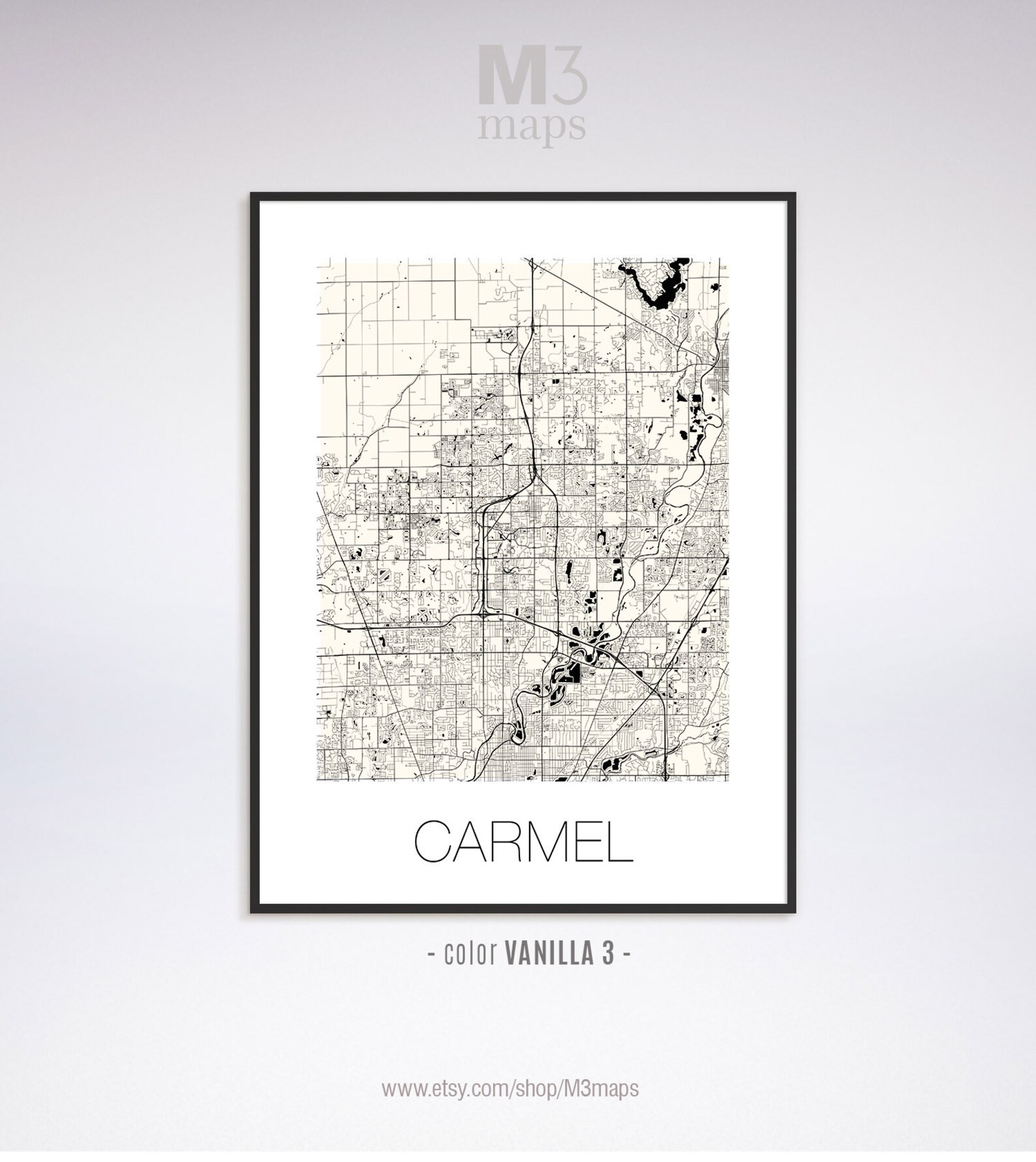 Carmel Indiana Carmel IN map Carmel map Carmel print | Etsy