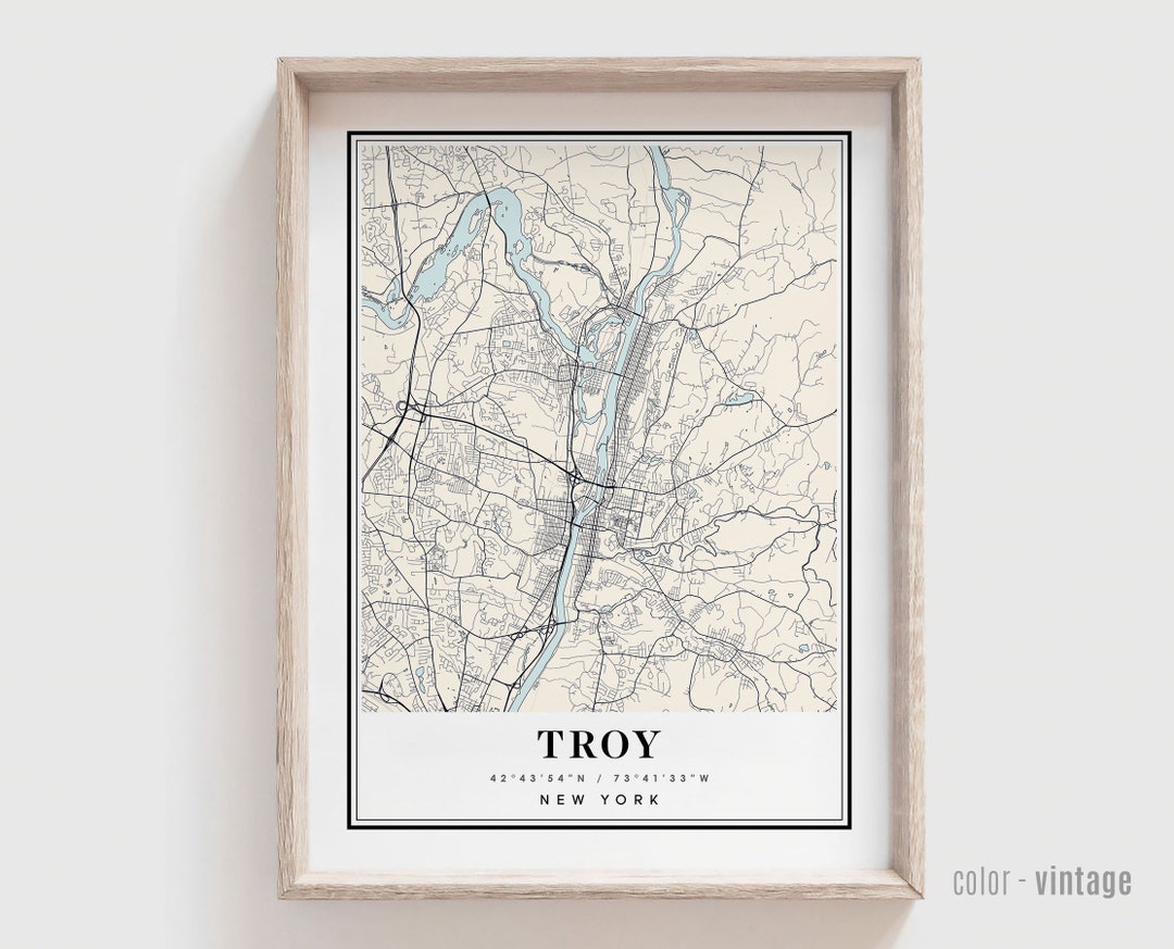 Troy NY Map Print - Troy New York City Poster - Personalized Modern and ...