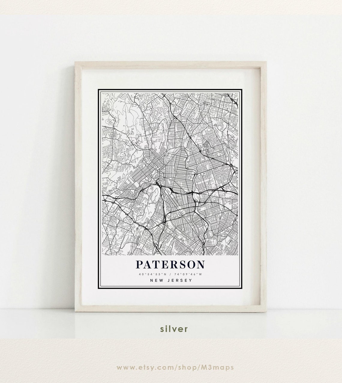 Paterson New Jersey map Paterson NJ map Paterson city map | Etsy