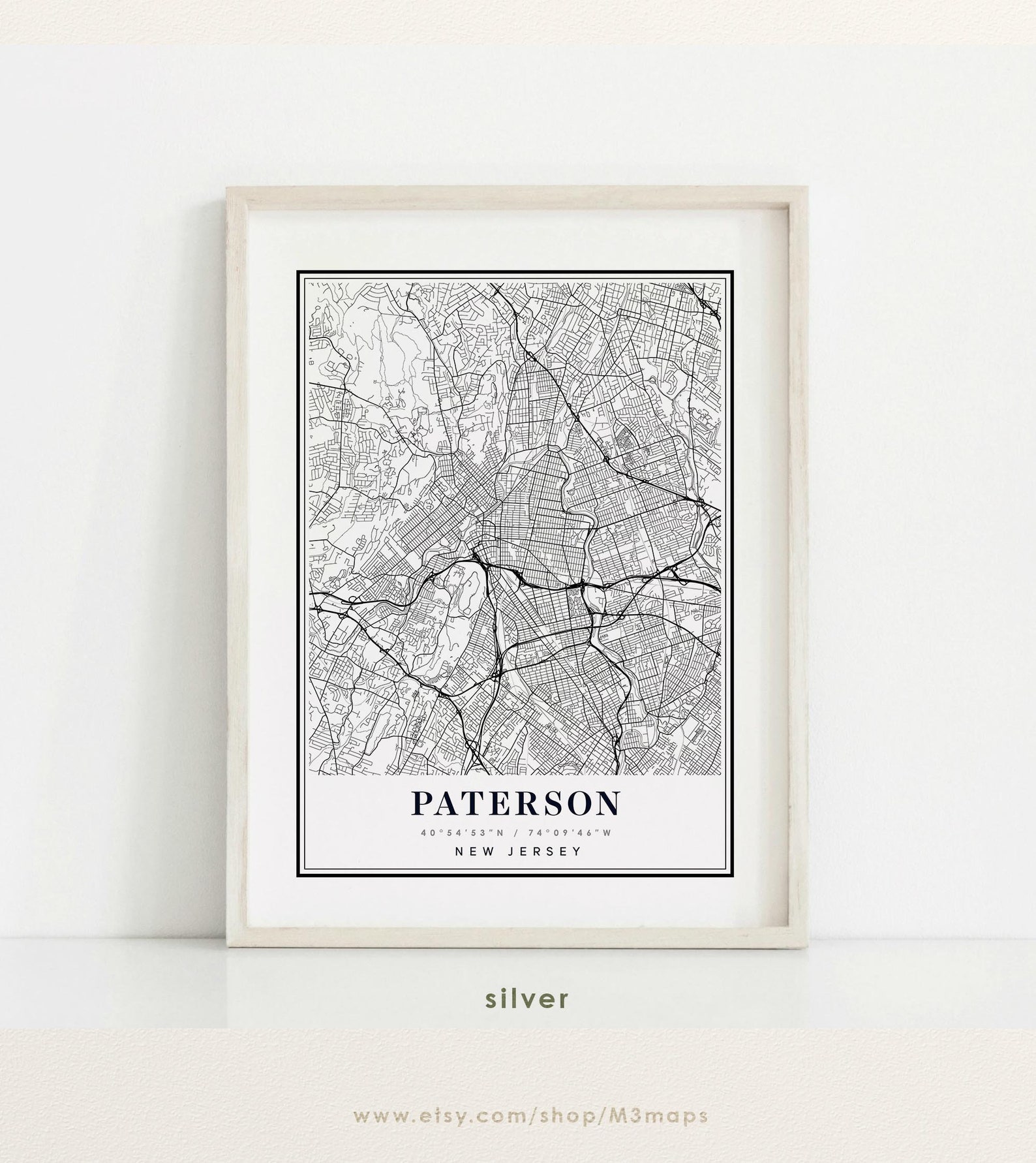 Paterson New Jersey map Paterson NJ map Paterson city map | Etsy