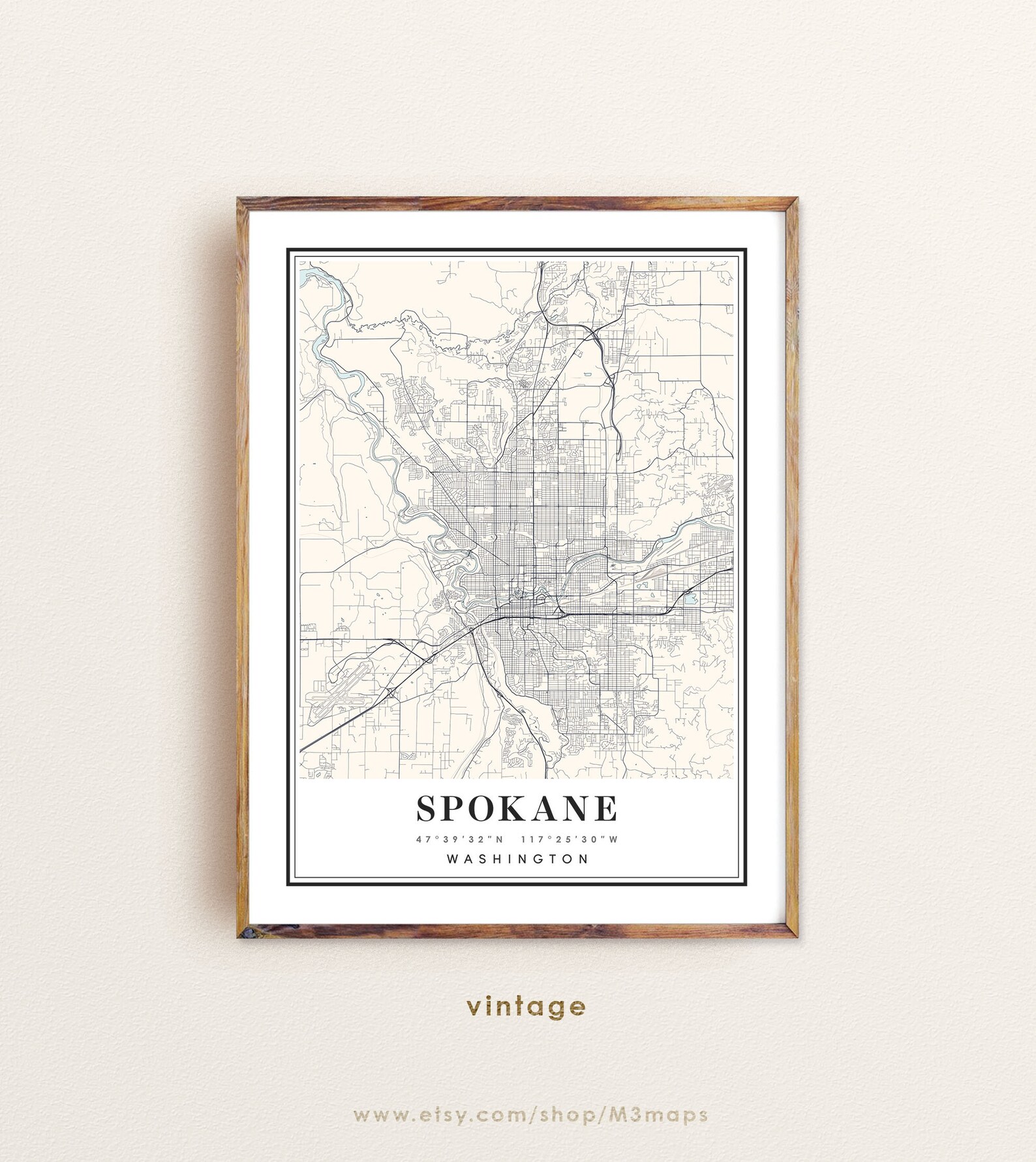 Spokane Washington Map Spokane WA Map Spokane City Map - Etsy