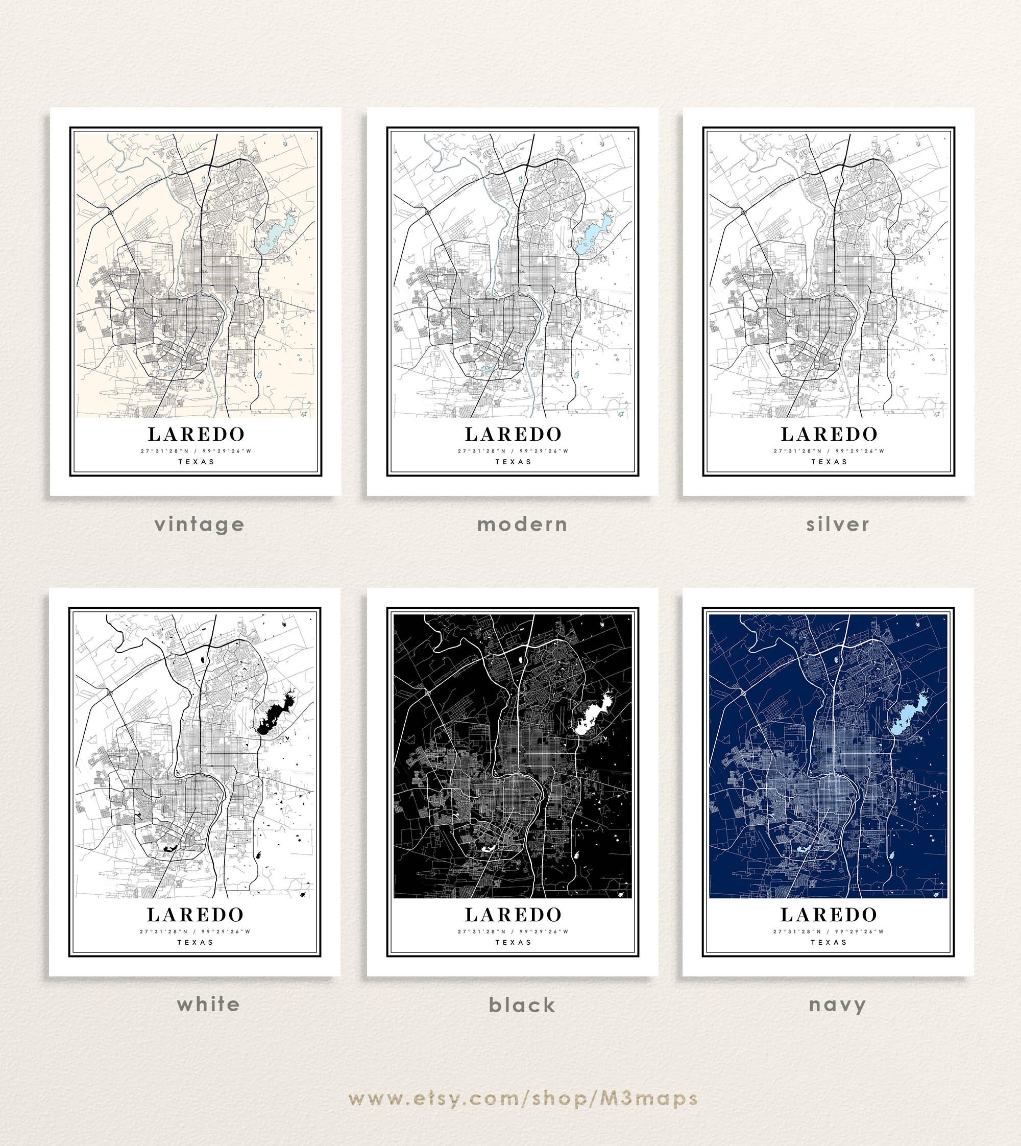 Mapa de Laredo Texas mapa de Laredo TX mapa de la ciudad de - Etsy México