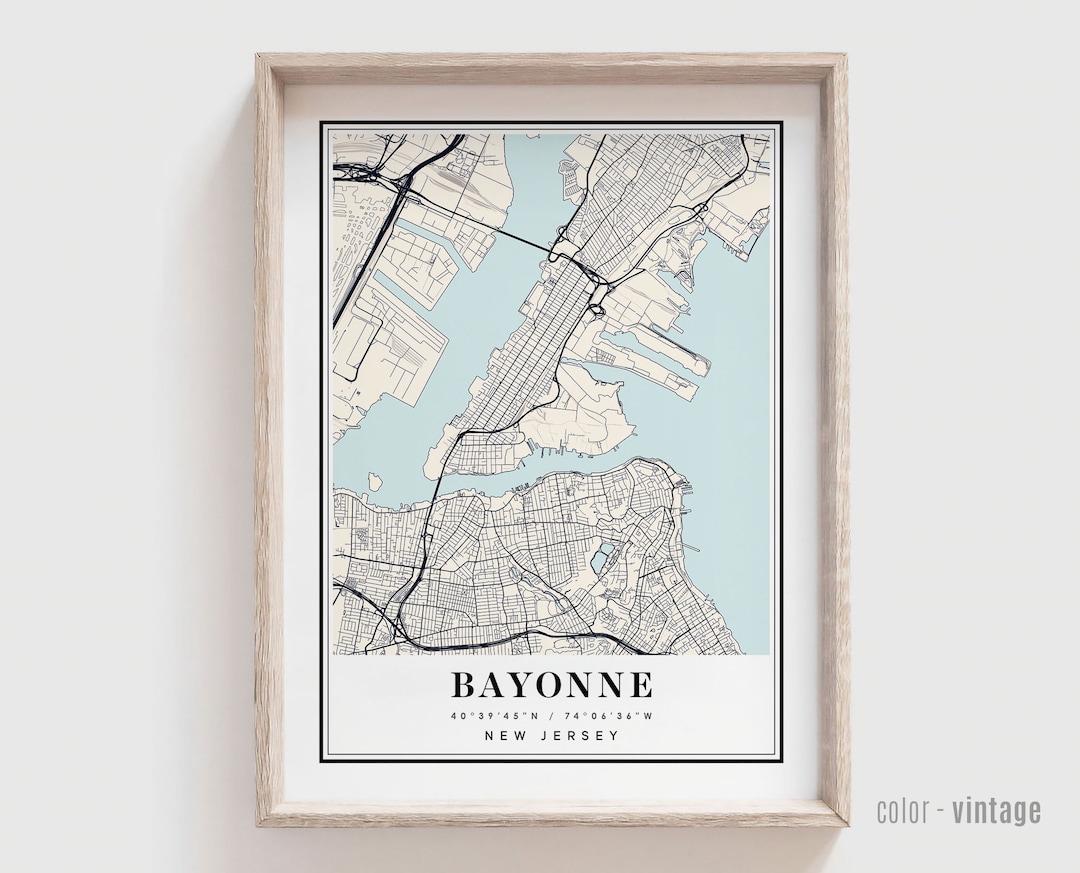Bayonne NJ Map Print - Bayonne New Jersey City Poster - Personalized ...