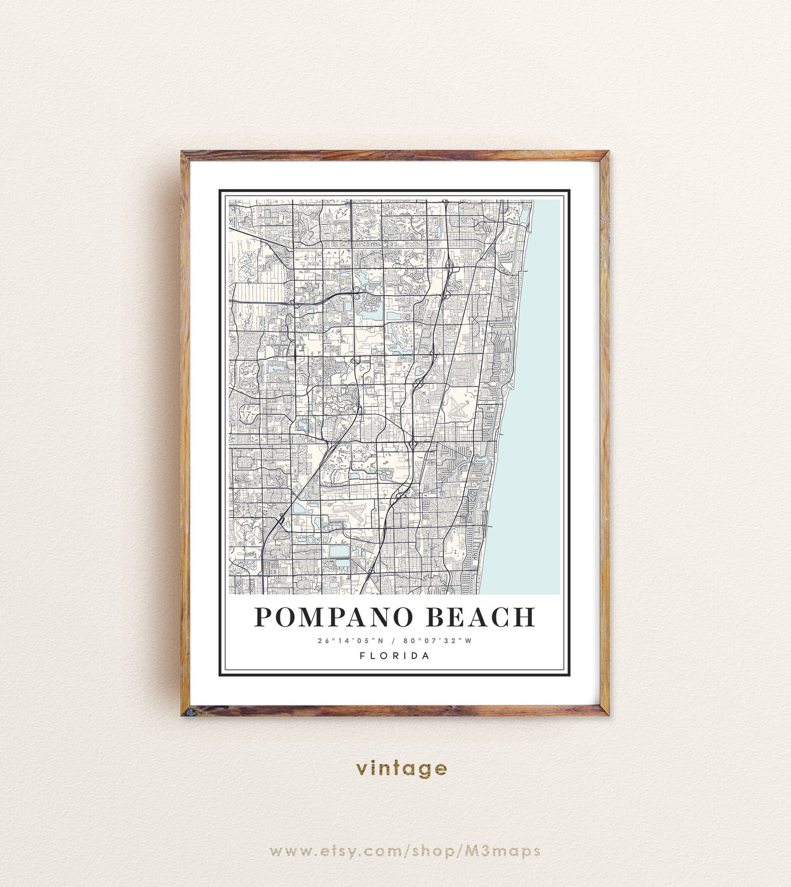 Pompano Beach Florida Map Pompano Beach FL Map Pompano Beach - Etsy