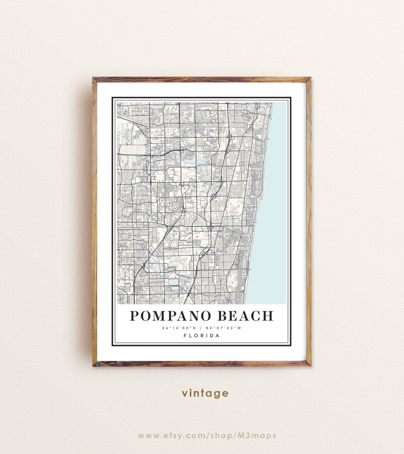 Pompano Beach Florida Map Pompano Beach FL Map Pompano Beach - Etsy
