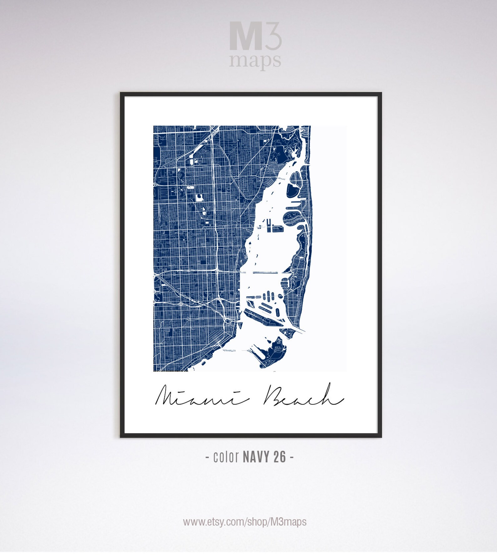 Miami Beach Minimalist Miami Beach Map Miami Beach Map | Etsy