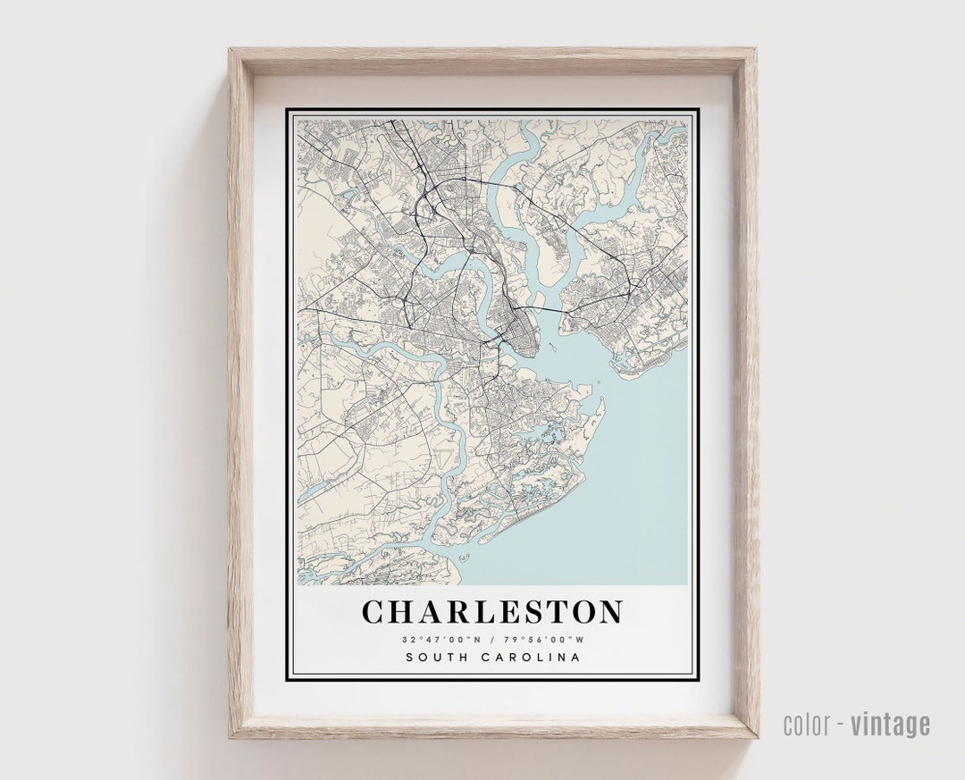 Charleston SC Map Print - Charleston South Carolina City Poster ...