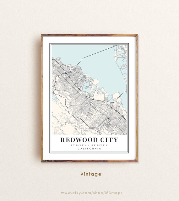 Redwood City California Map Redwood City CA Map Redwood City | Etsy