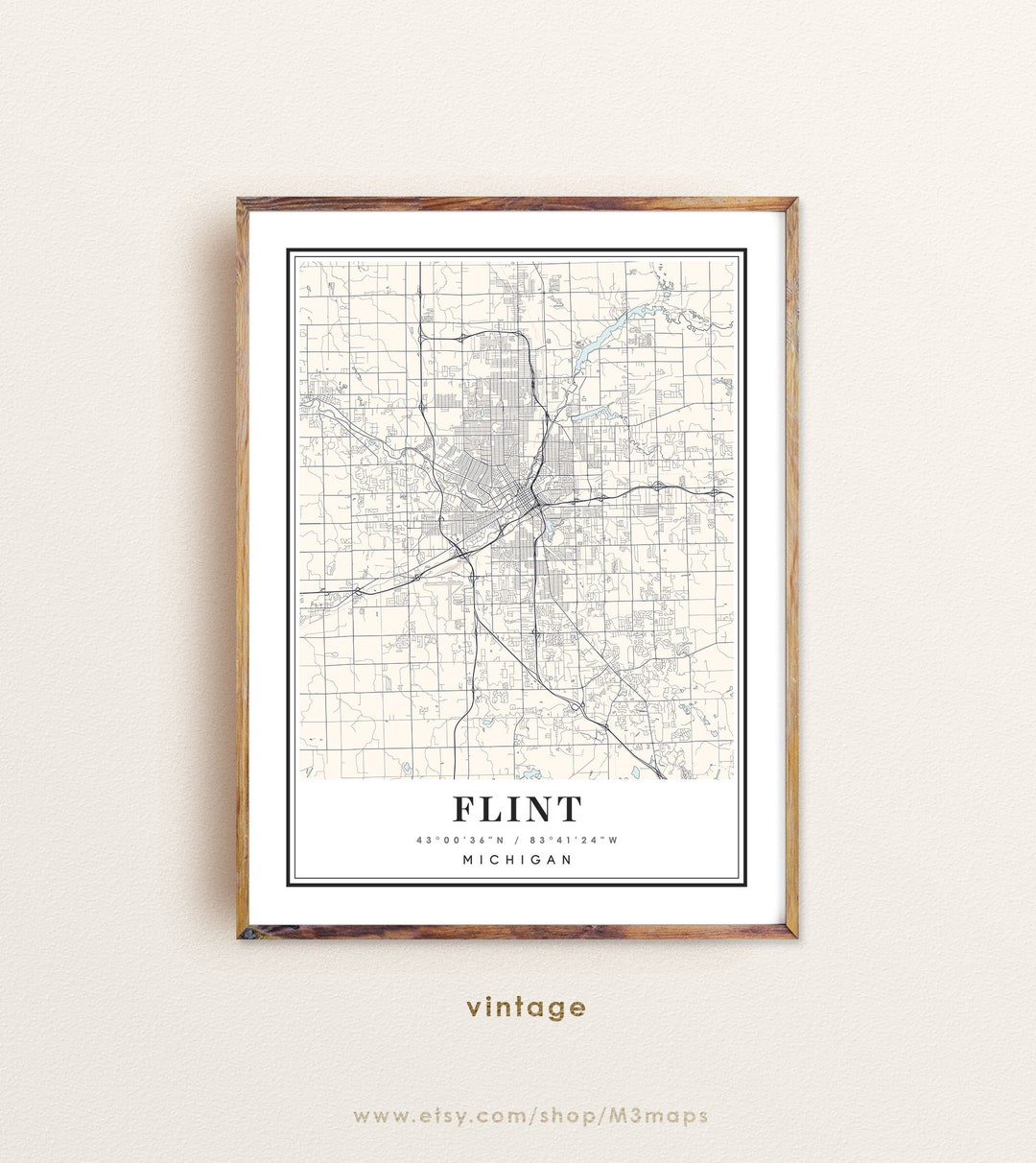 Flint Michigan Map, Flint MI Map, Flint City Map, Flint Print, Flint ...