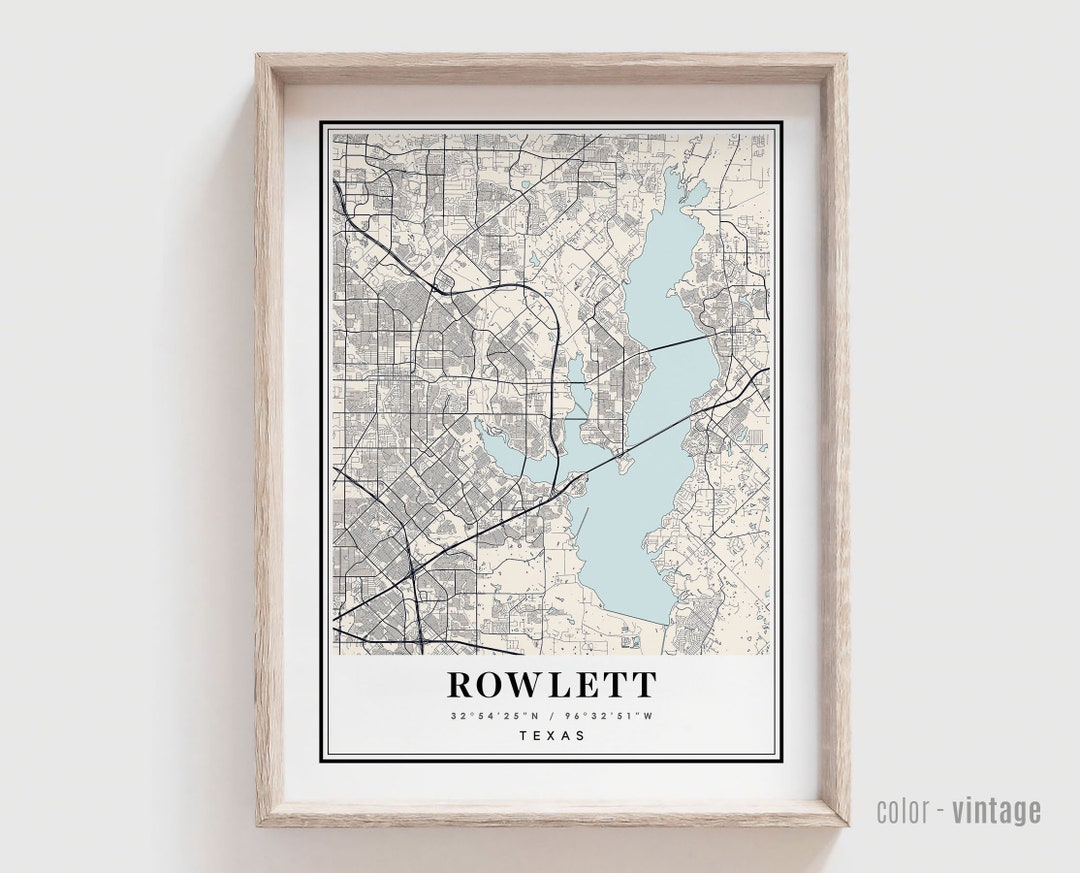 Rowlett TX Map Print - Rowlett Texas City Poster - Personalized Modern ...