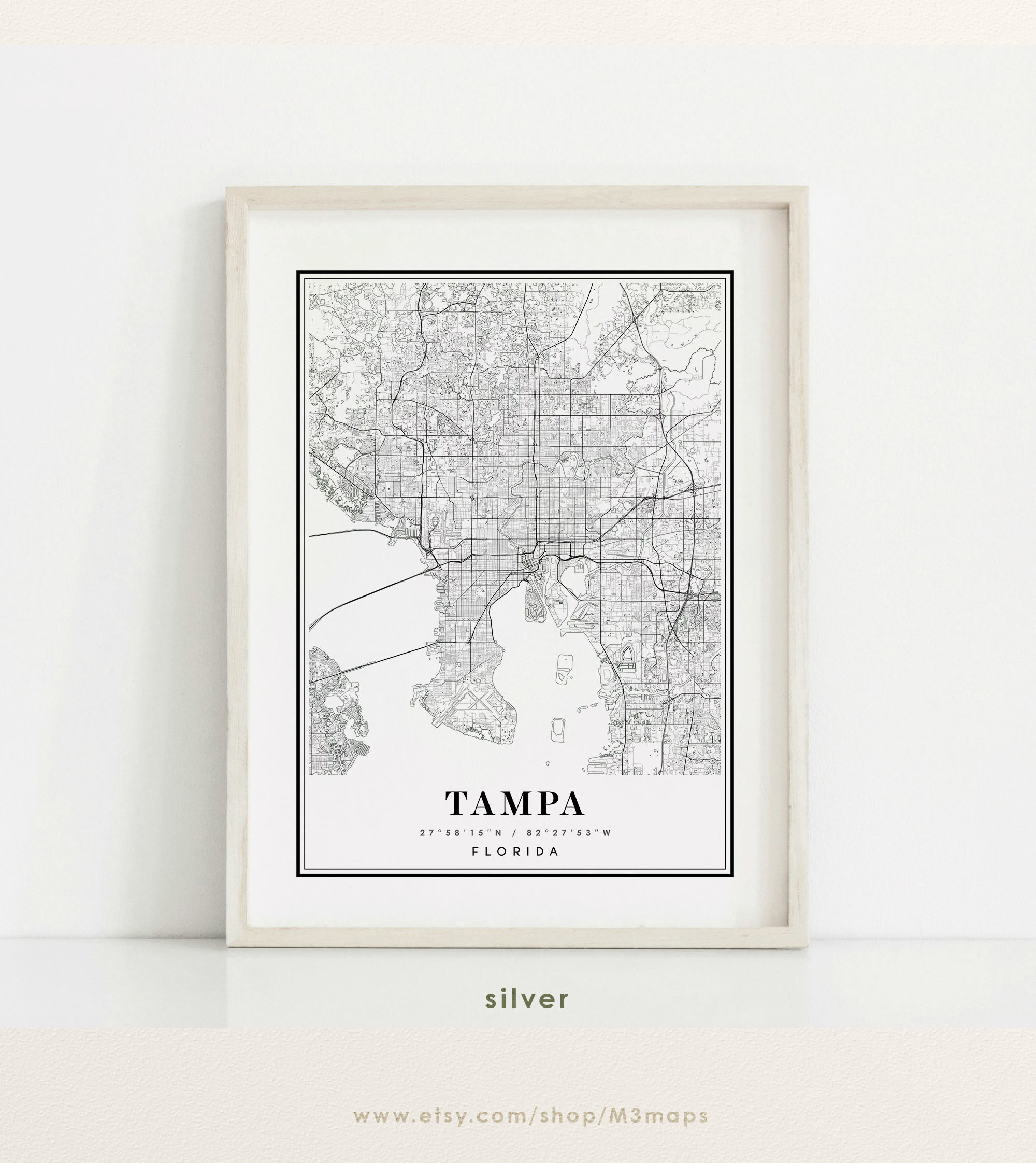 Tampa Florida Map Tampa FL Map Tampa City Map Tampa Print | Etsy