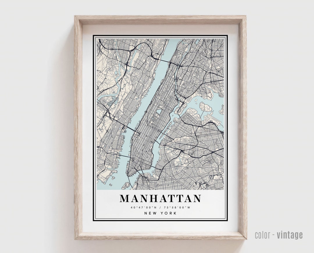 Manhattan NY Map Print - Manhattan New York City Poster - Personalized Modern and Contemporary ...