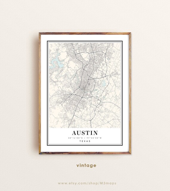 Austin Texas Map Austin TX Map Austin City Map Austin | Etsy