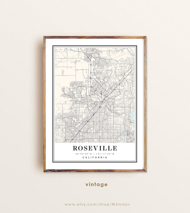 Roseville California Map Roseville CA Map Roseville City - Etsy