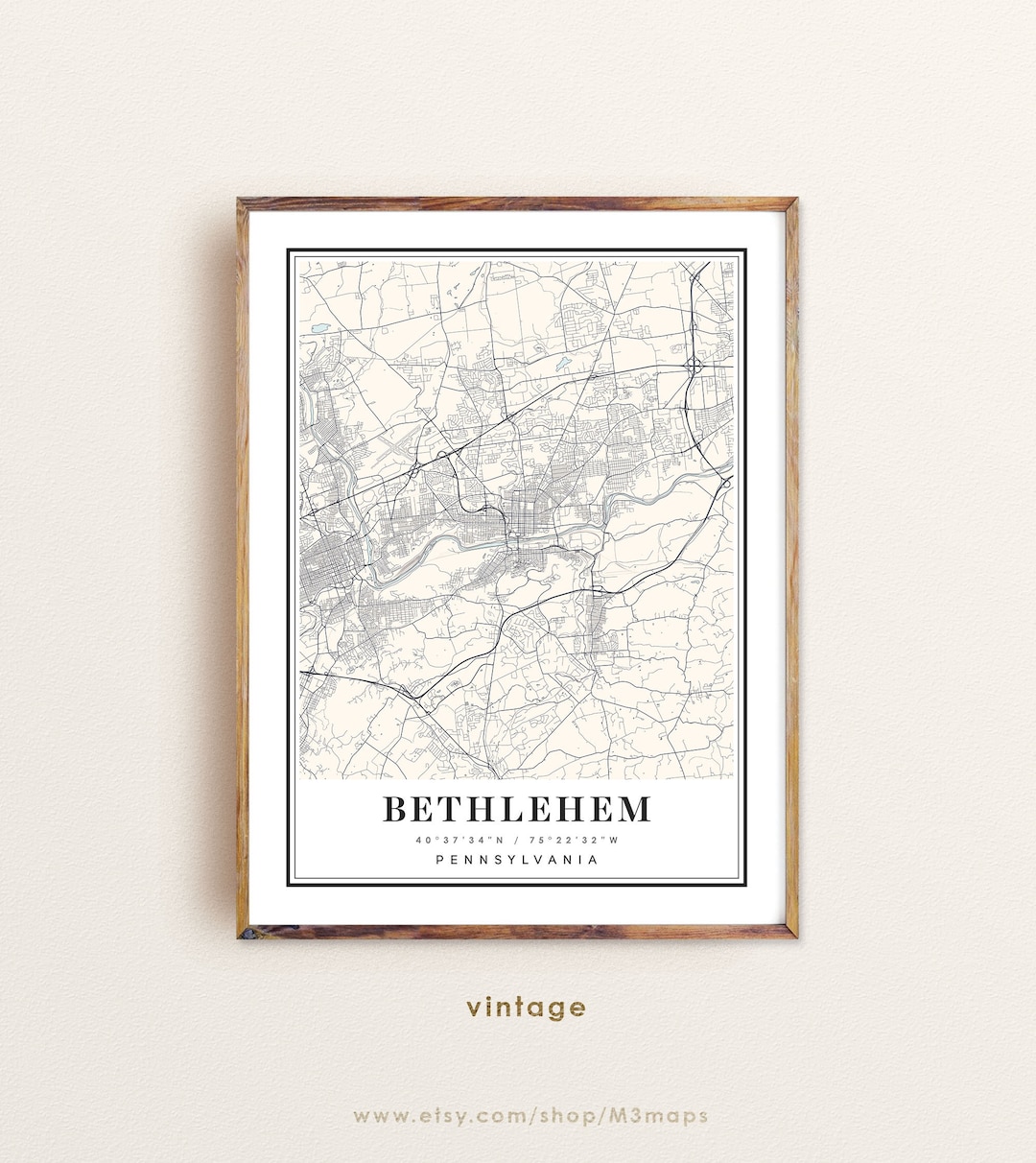 Bethlehem Pennsylvania Map Art Print: Custom City Map - Etsy
