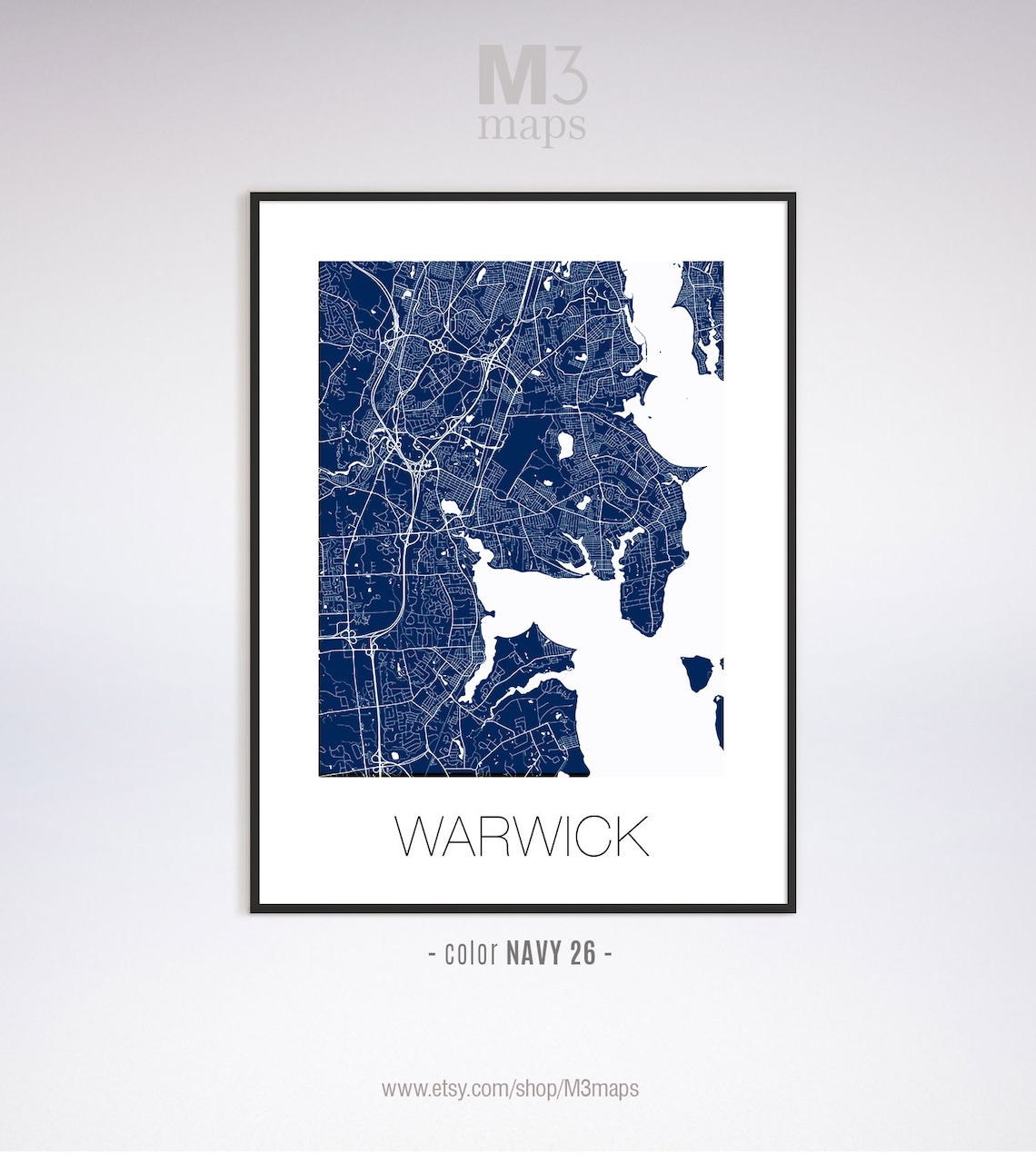 Warwick Rhode Island Warwick RI Map Warwick Map Warwick | Etsy