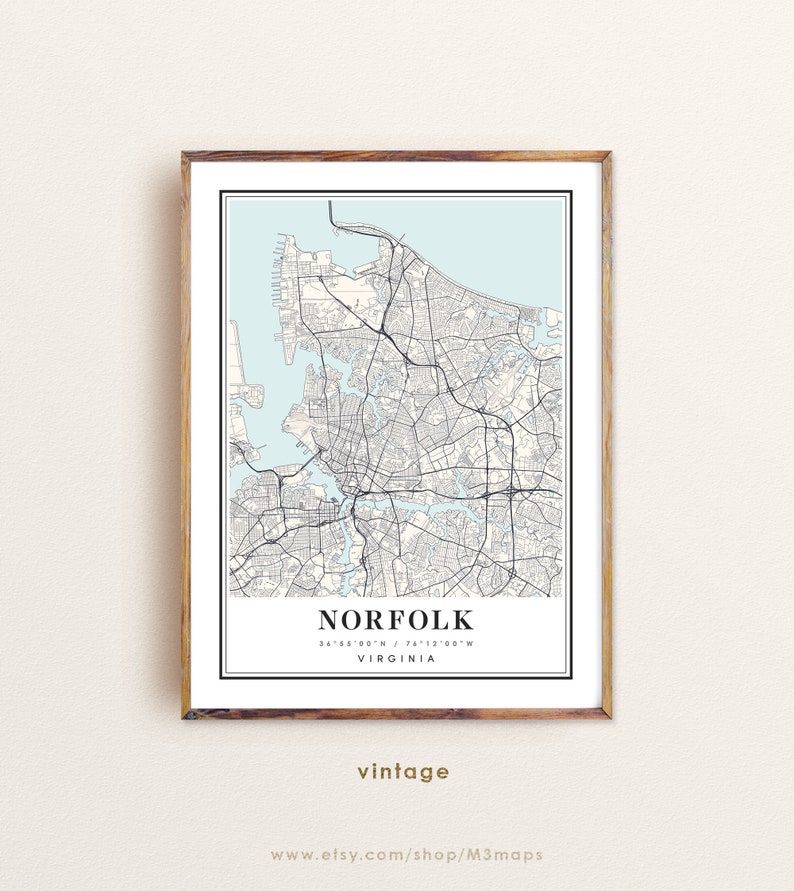 Norfolk Virginia Map Norfolk VA Map Norfolk City Map - Etsy
