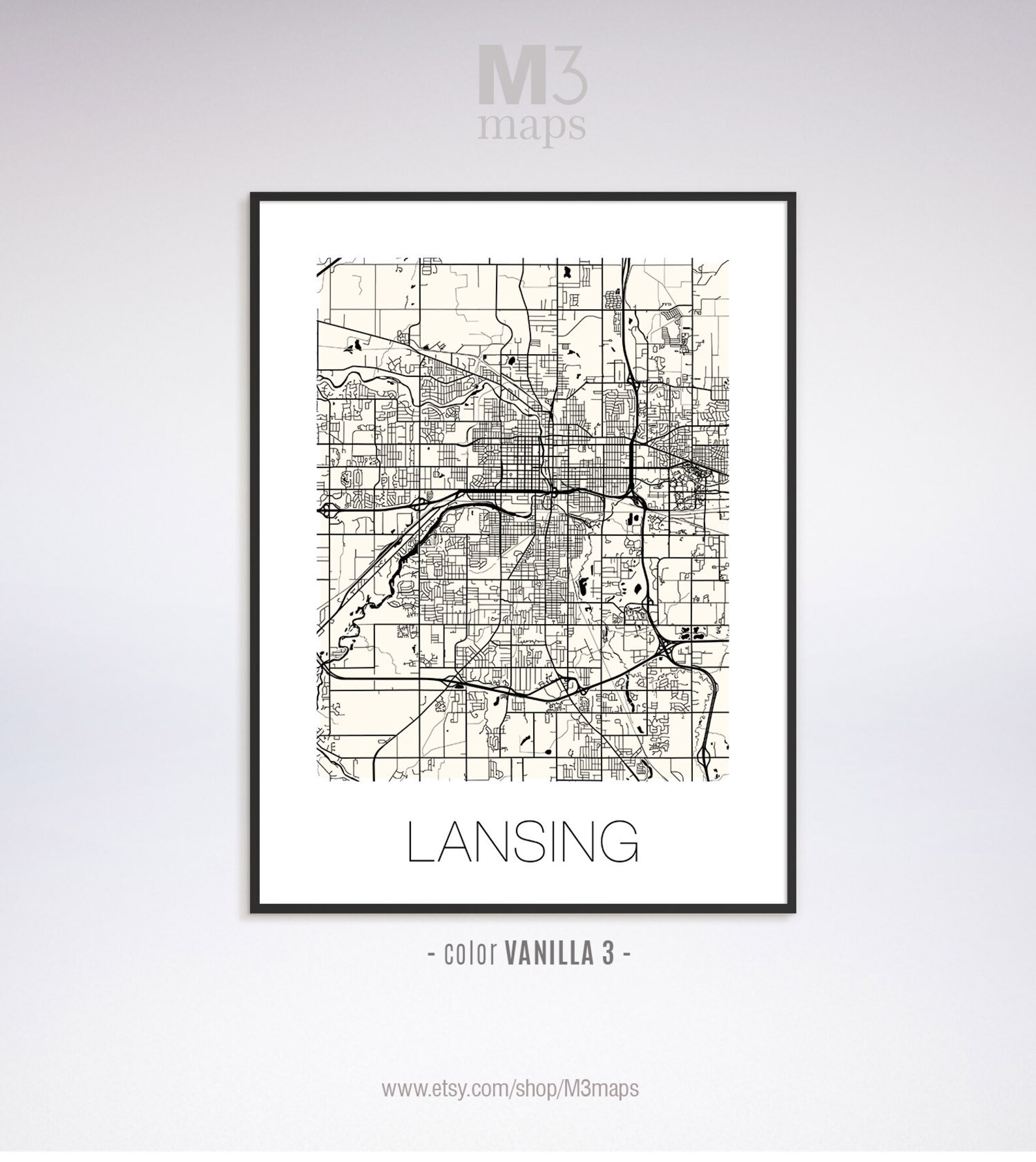 Lansing Michigan Lansing MI Map Lansing Map Lansing Print - Etsy