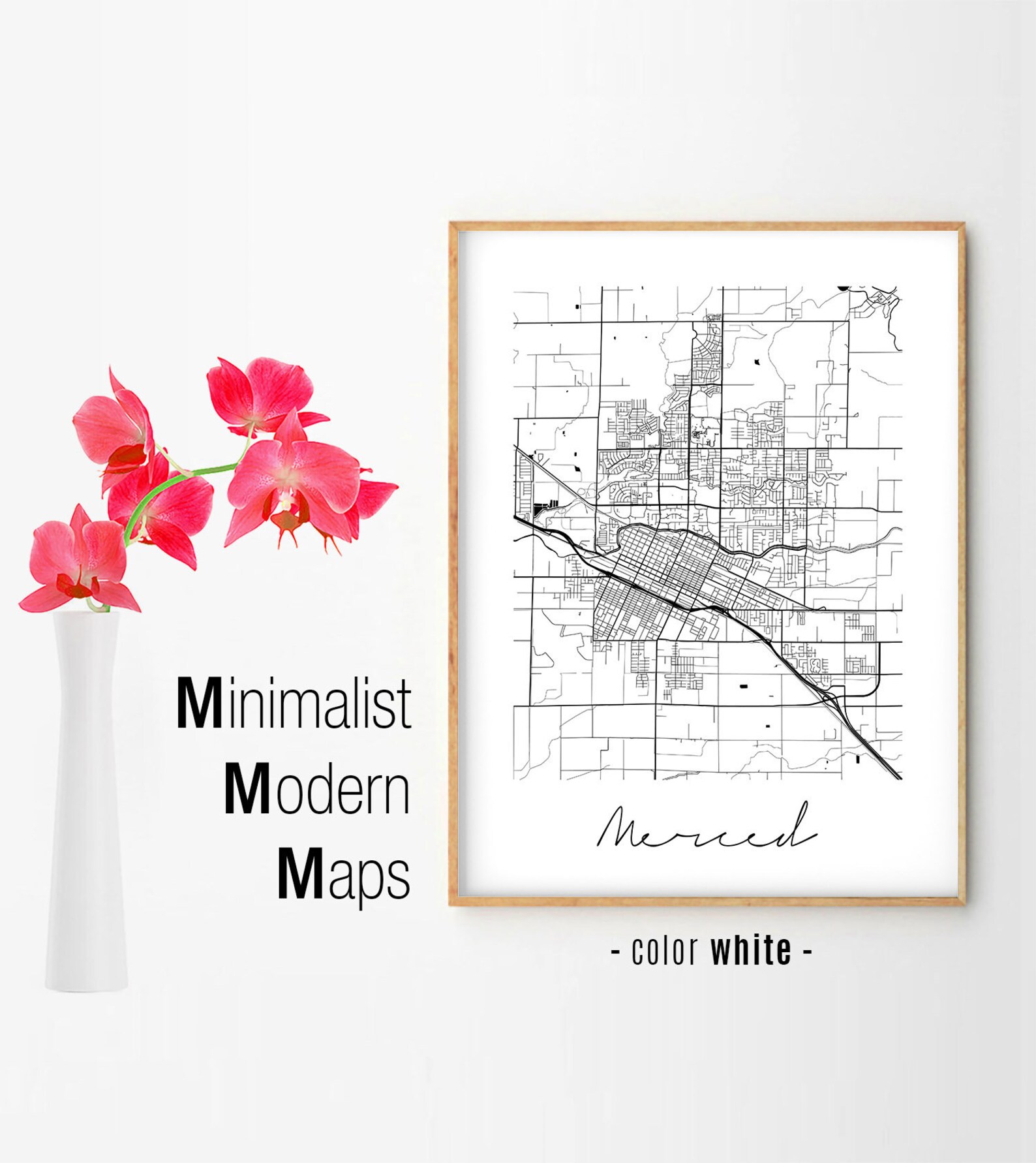 Merced Minimalist Merced Map Merced Map Print Merced City | Etsy