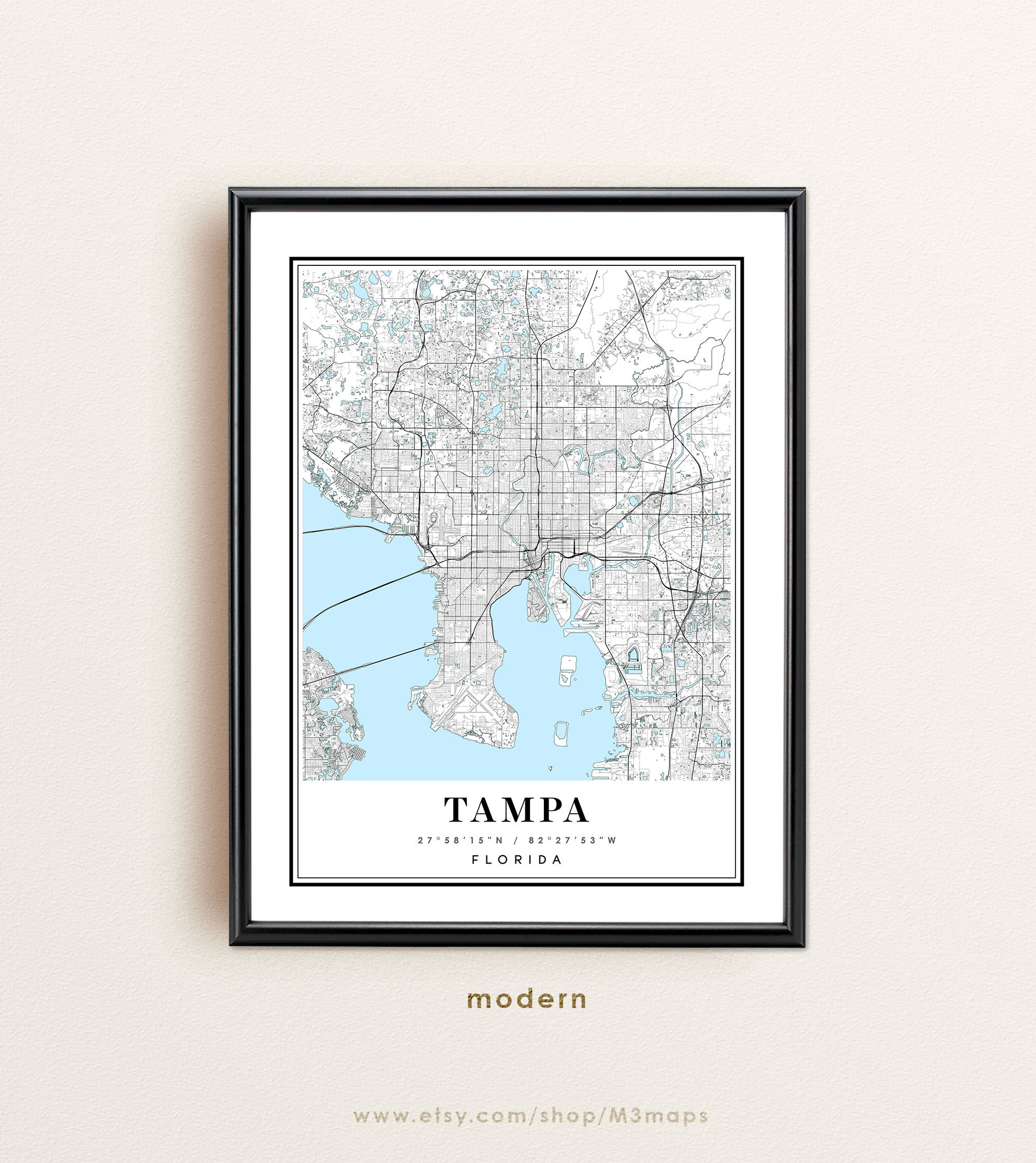 Tampa Florida Map Tampa FL Map Tampa City Map Tampa Print | Etsy