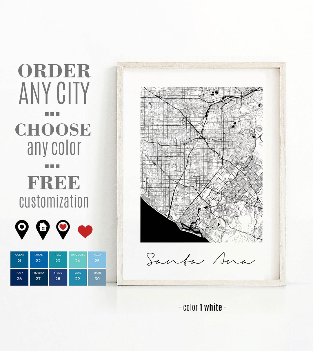 Santa Ana, CA City Map Personalizable Poster Santa Ana California ...