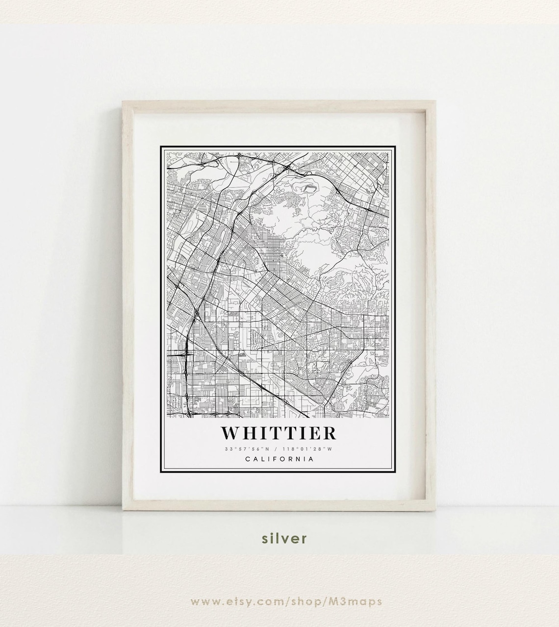 Whittier California map Whittier CA map Whittier city map | Etsy