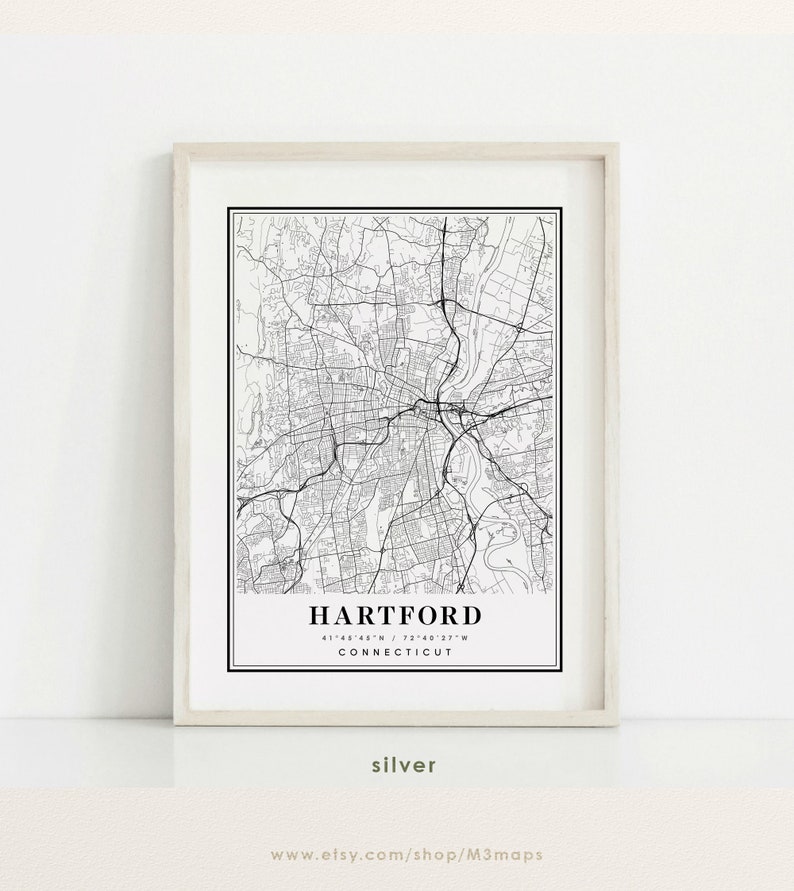 Hartford Connecticut Map Hartford CT Map Hartford City Map - Etsy