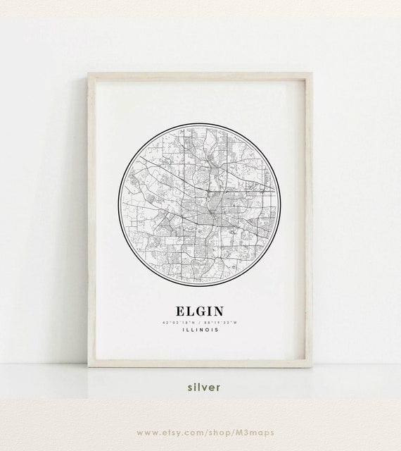 Elgin Map Illinois Elgin IL Map Elgin Print Elgin Poster - Etsy