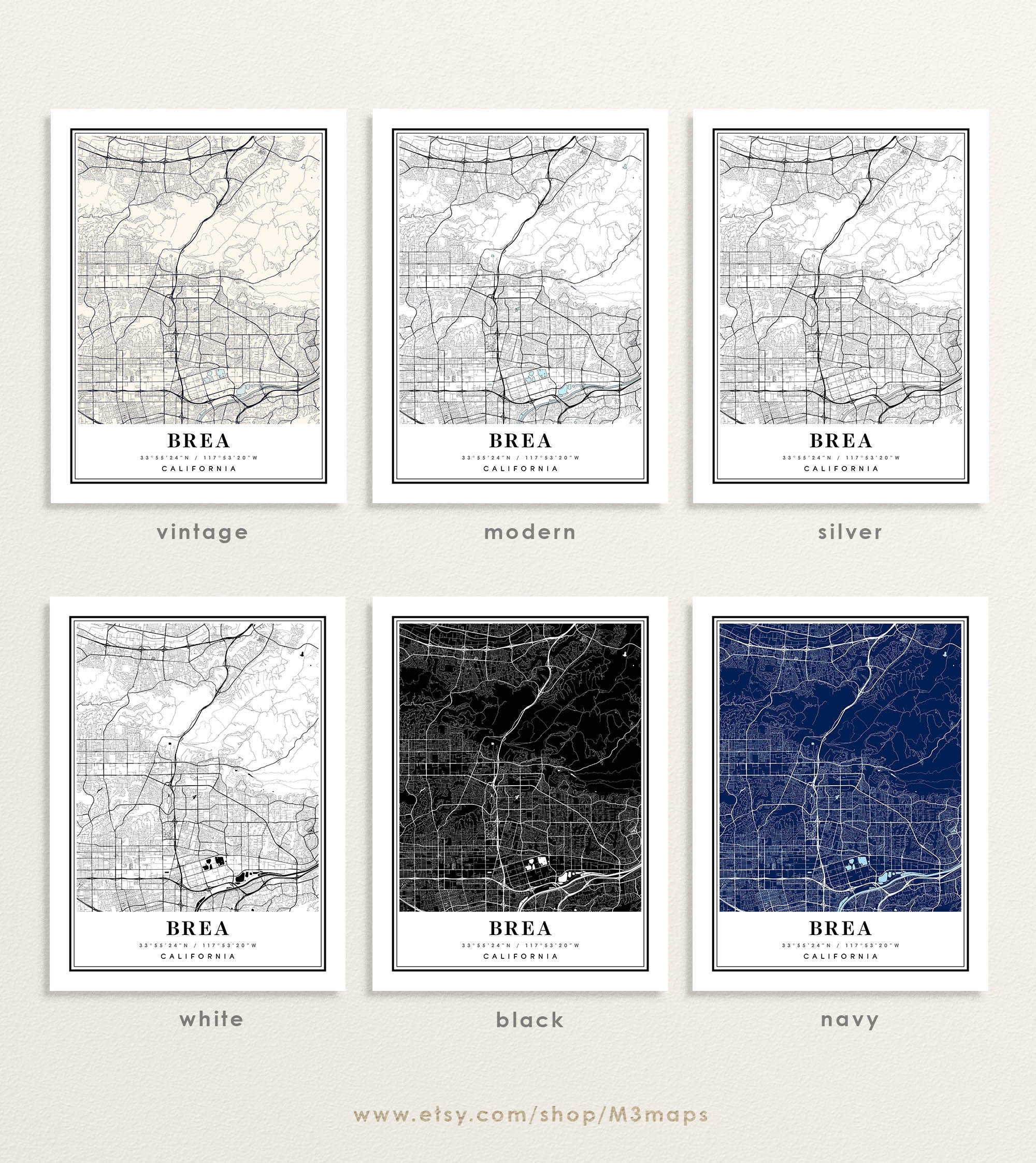 Brea California Map Brea CA Map Brea City Map Brea Print - Etsy
