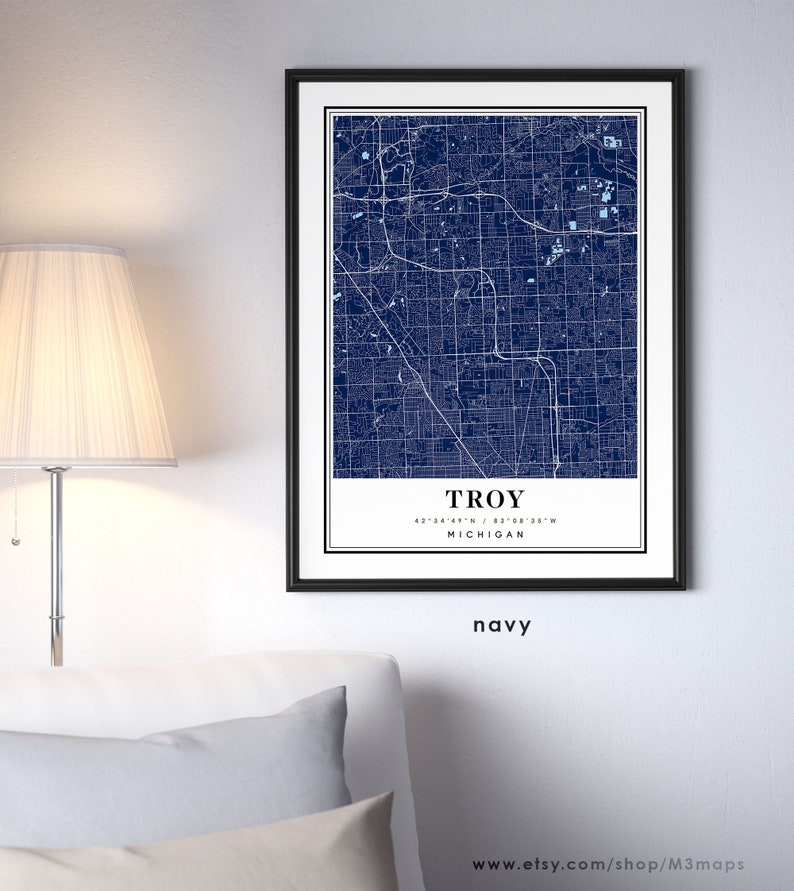 Troy Michigan Map Troy MI Map Troy City Map Troy Print - Etsy