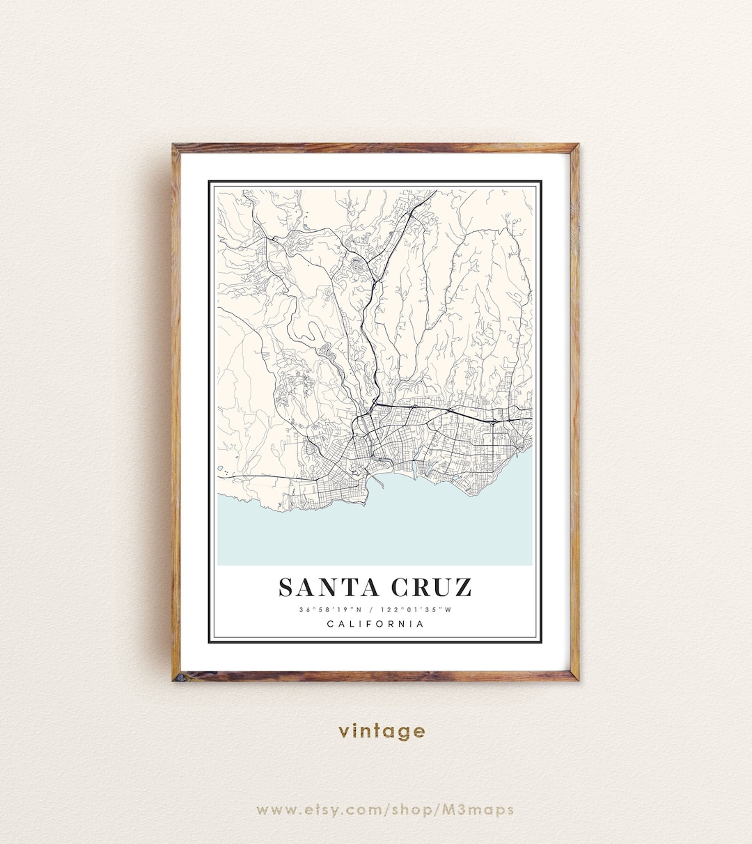 Santa Cruz California Map Art Print - Etsy
