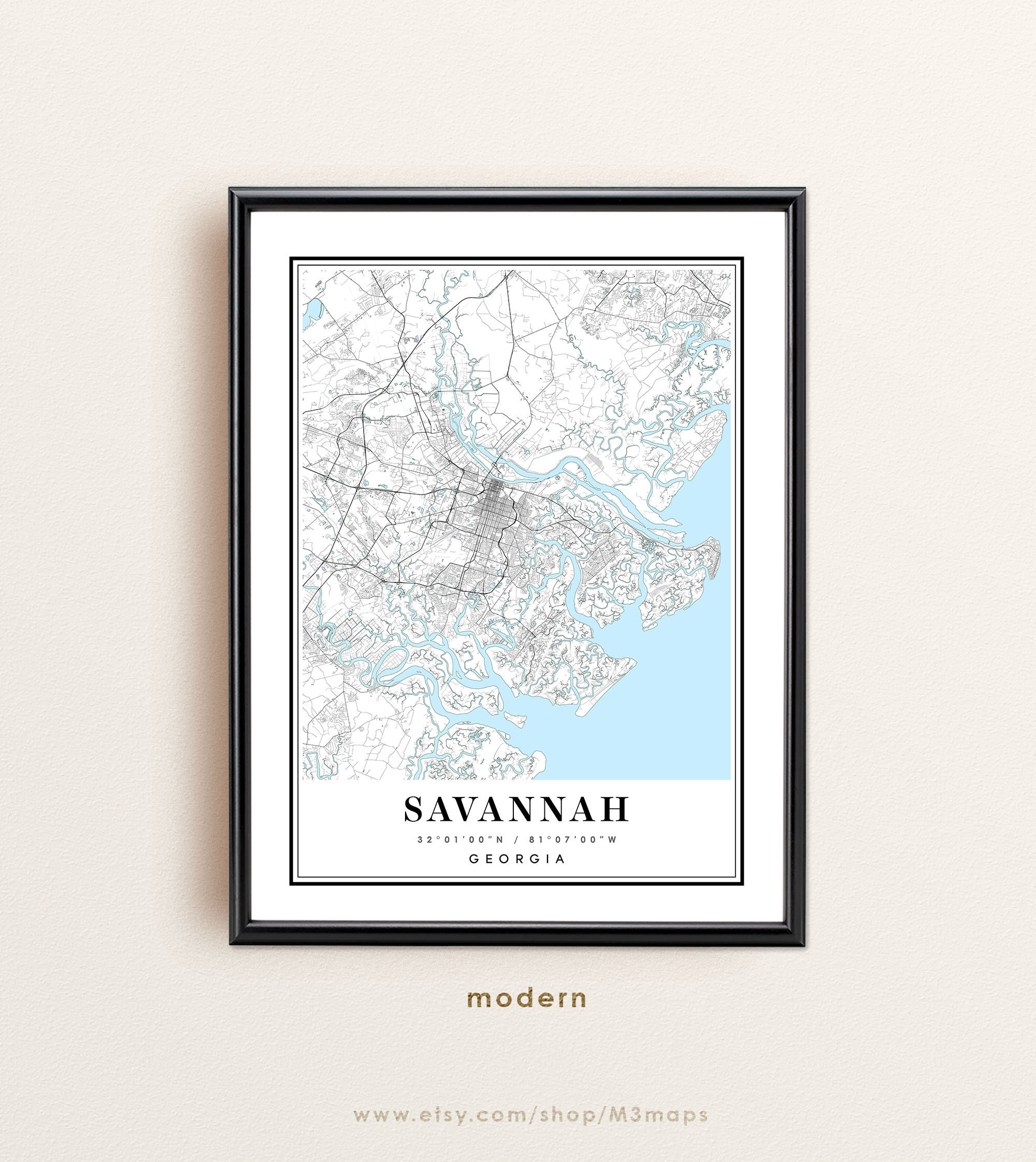 Savannah Georgia Map Savannah GA Map Savannah City Map | Etsy